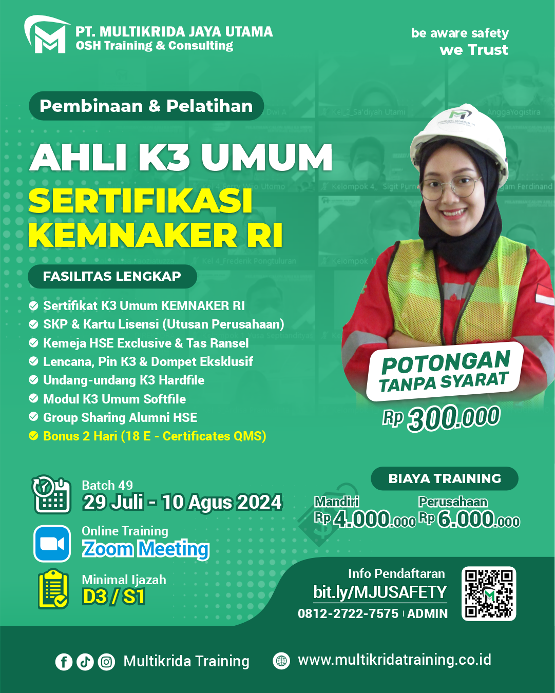 Ahli K3 Umum Sertifikasi KEMNAKER - Multikrida Training